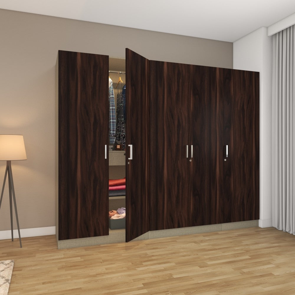 A 5-Door Wardrobe Finished With Ebony Or Dark Wood Laminate – Qarpentri