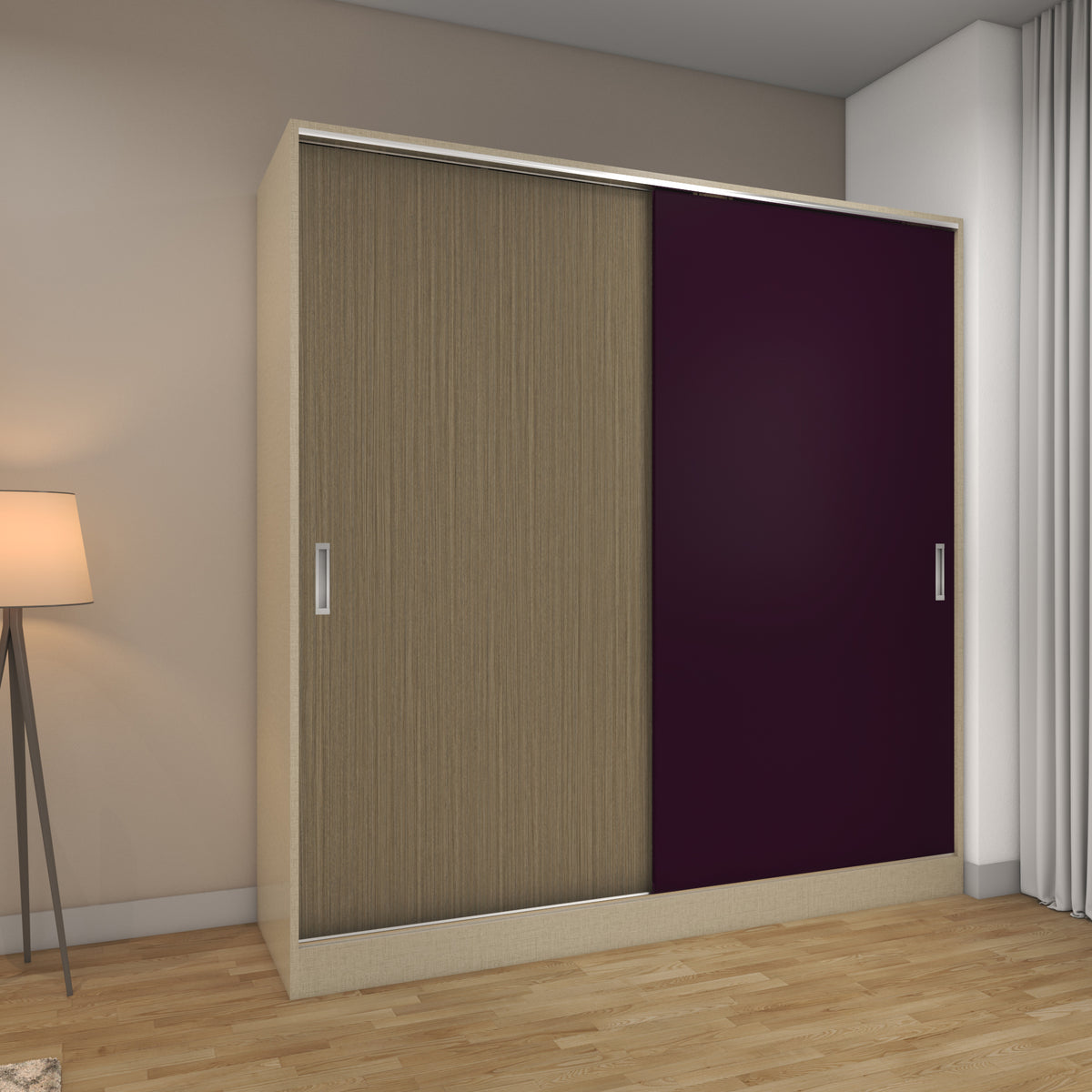 2 Door Sliding Wardrobe With Natural and Berry Finish – Qarpentri
