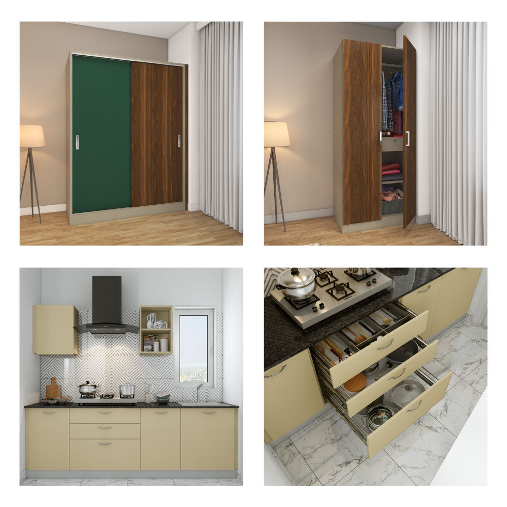 Solid and Natural Teak 2BHK Kitchen - Sliding Wardrobe Package – Qarpentri